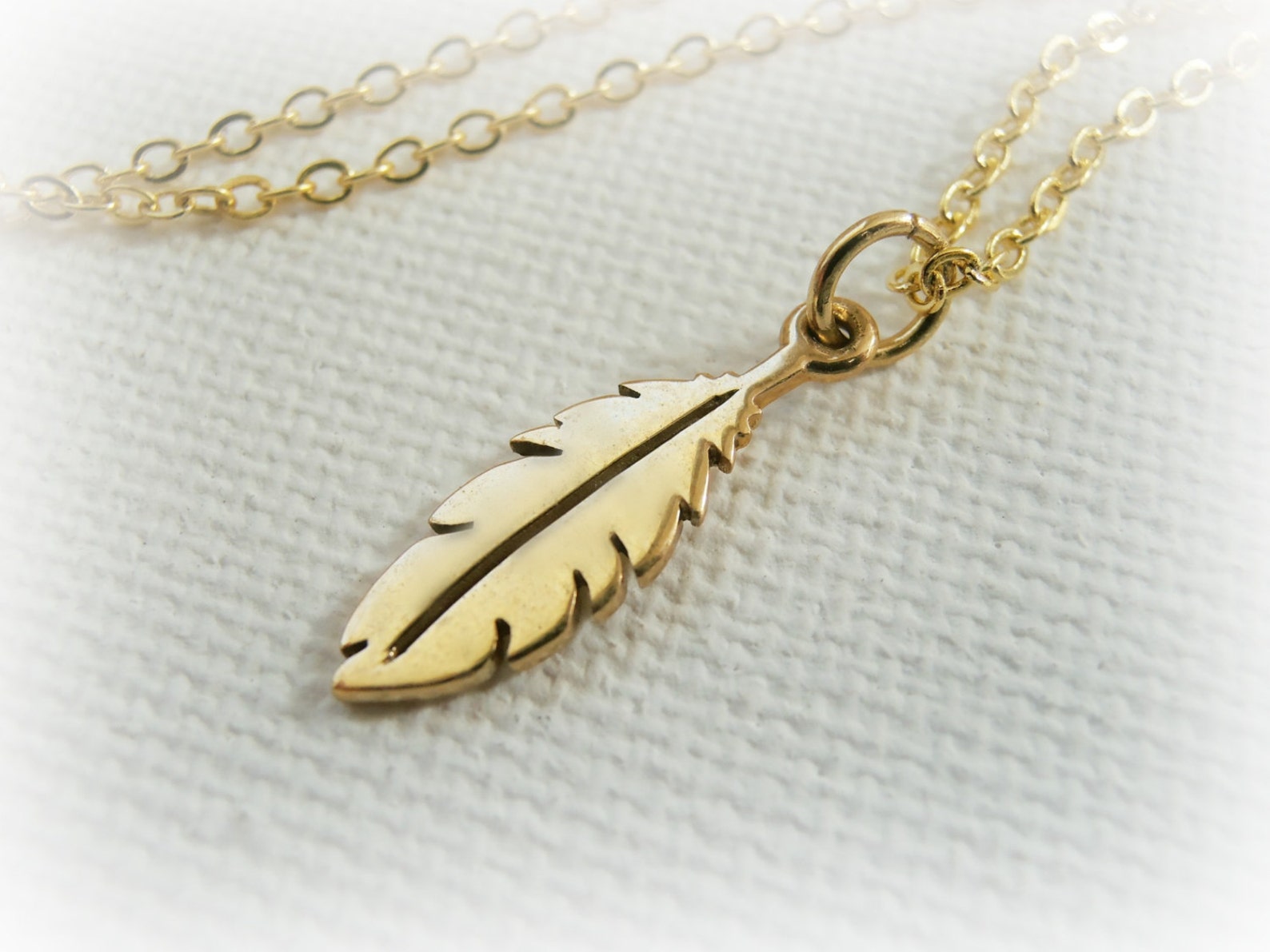 Feather Necklace Gold Feather Charm 14K Gold-filled Chain - Etsy