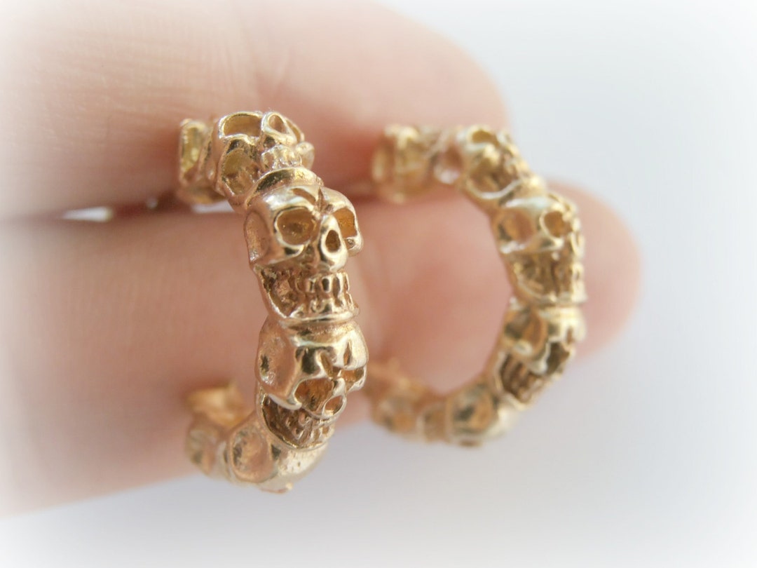 Gold Skull Studs - Halloween Skull Jewelry - Skull Studs - Metalwork ...