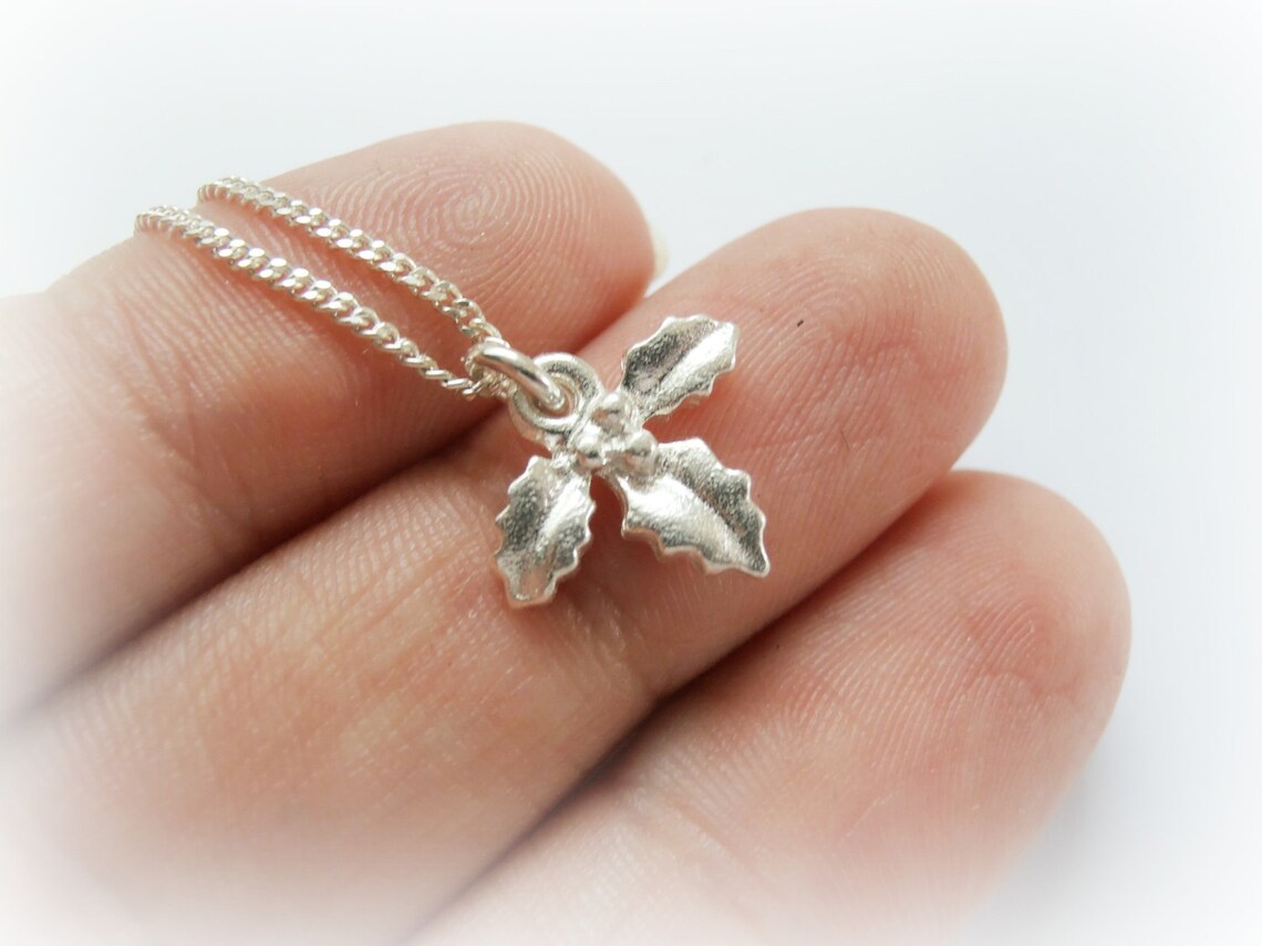 Tiny Mistletoe Necklace Sterling Silver Holly Sterling | Etsy