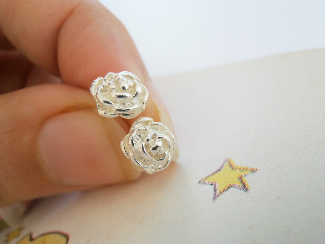 Rose Studs Sterling Silver - Rose Bud Studs - Rose Flower Ear Stud ...