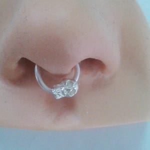 Septum Skull Ring, Septum Skull Hoop, Skull Nose Ring, Sterling Silver ...