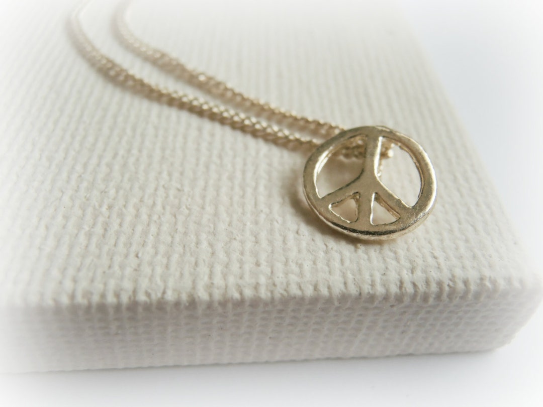 Little Peace Symbol Sterling Silver Necklace Tiny Peace Charm Necklace ...