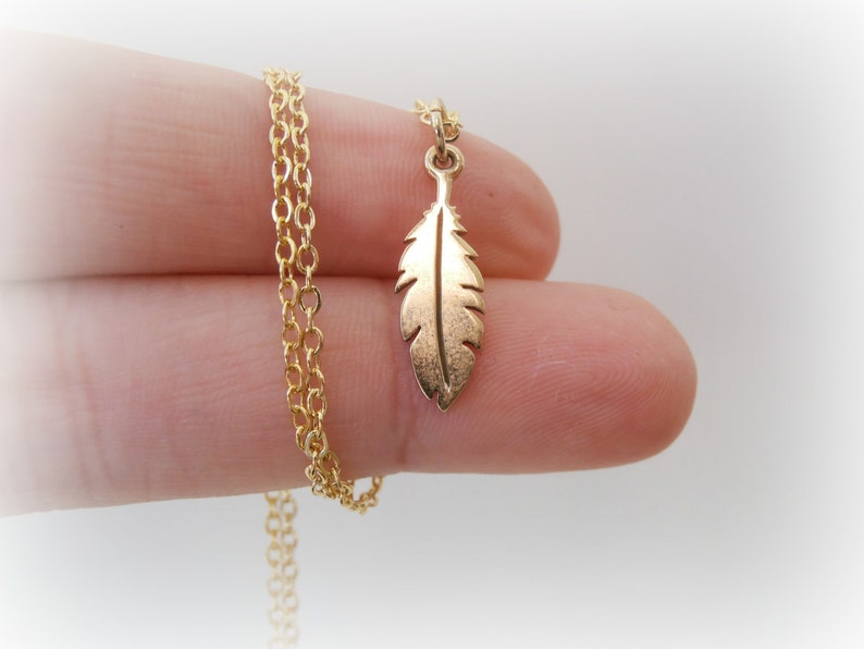 Feather Necklace Gold Feather Charm 14K Gold-filled Chain - Etsy