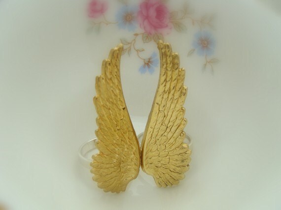 Angel Wing Ring - Angel Wing Ring Brass and Silver - Adjustable Angel ...