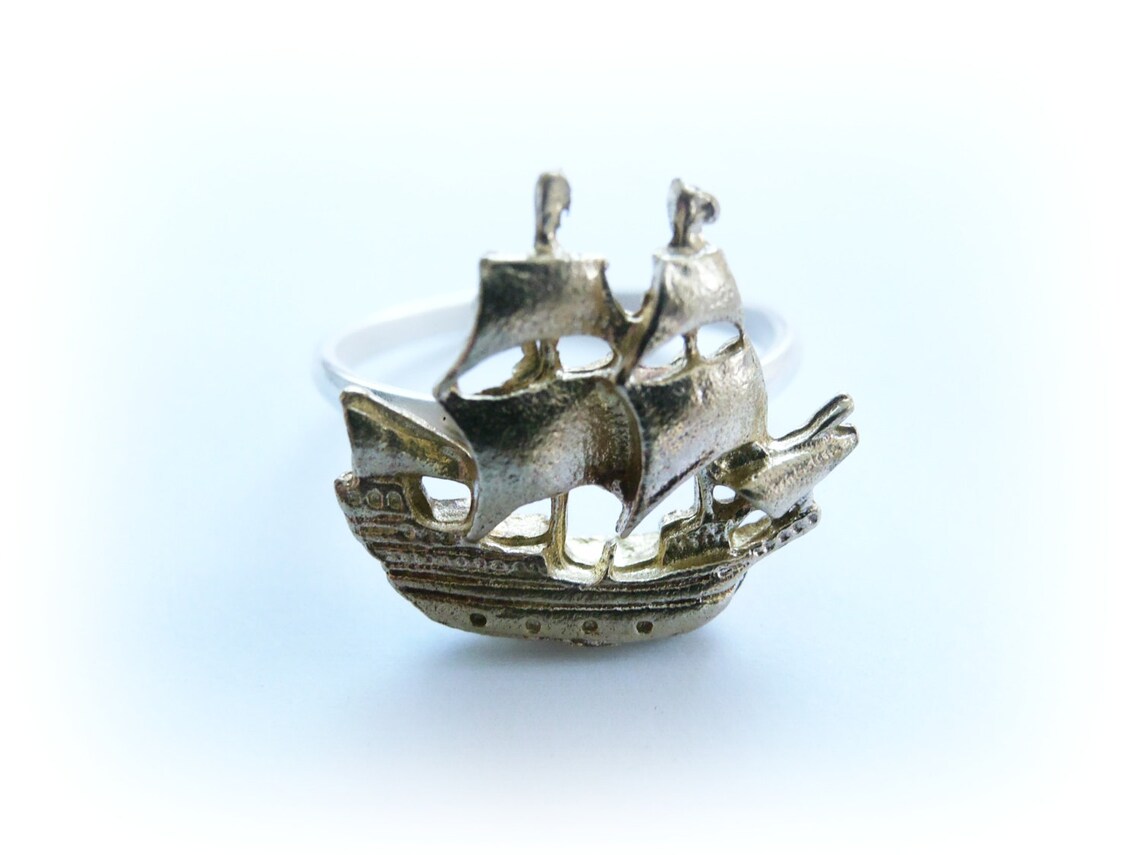 Pirate Ship Ring Nautical Sterling Silver Ring Silver and - Etsy