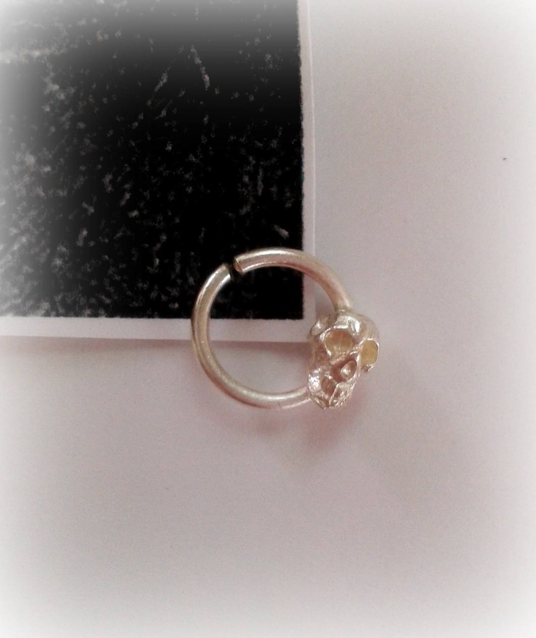 Septum Skull Ring, Septum Skull Hoop, Skull Nose Ring, Sterling Silver ...