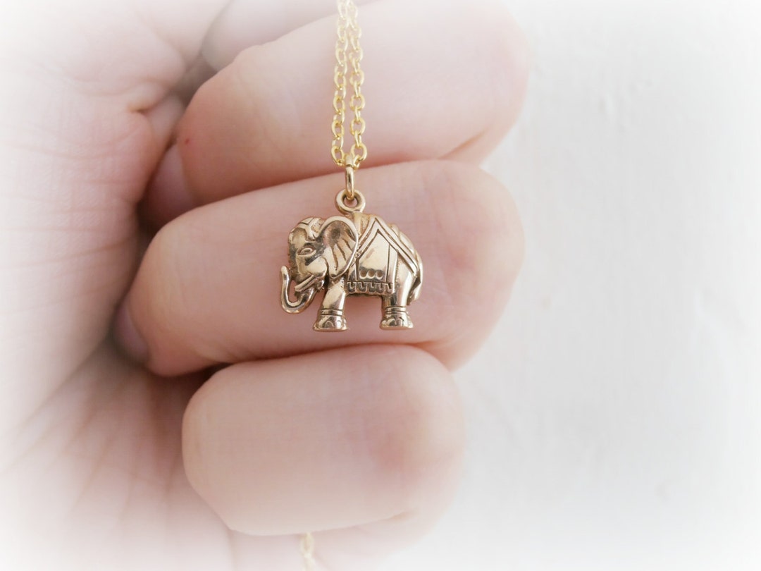 Elephant Necklace, Gold Filled Chain Golden Bronze Elephant Charm ...