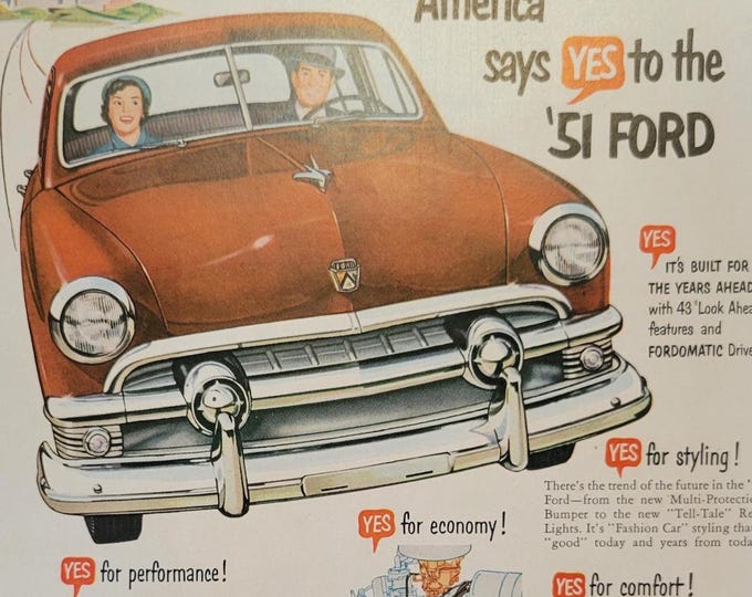 1951 Ford Car Ad From Time Magazine - Etsy