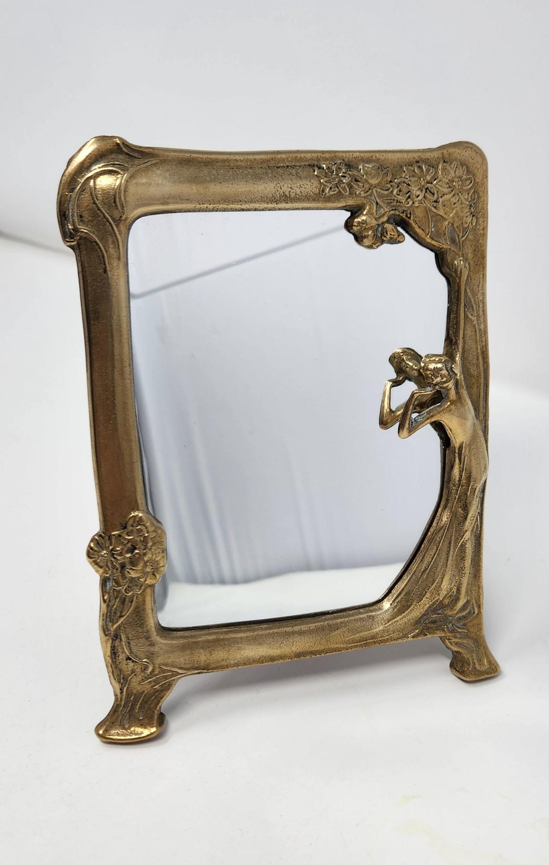 Brass Mirror Frame | Art Nouveau Lady by the Lake | Romanticvintage ...