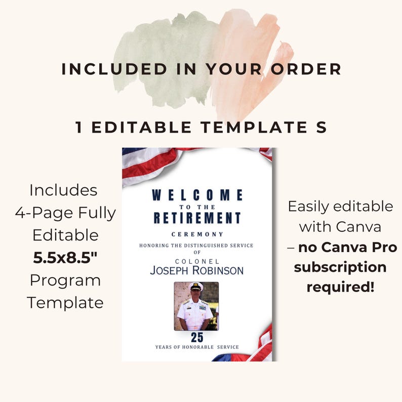 Army Retirement Ceremony Program Canva Template, Military Retirement ...