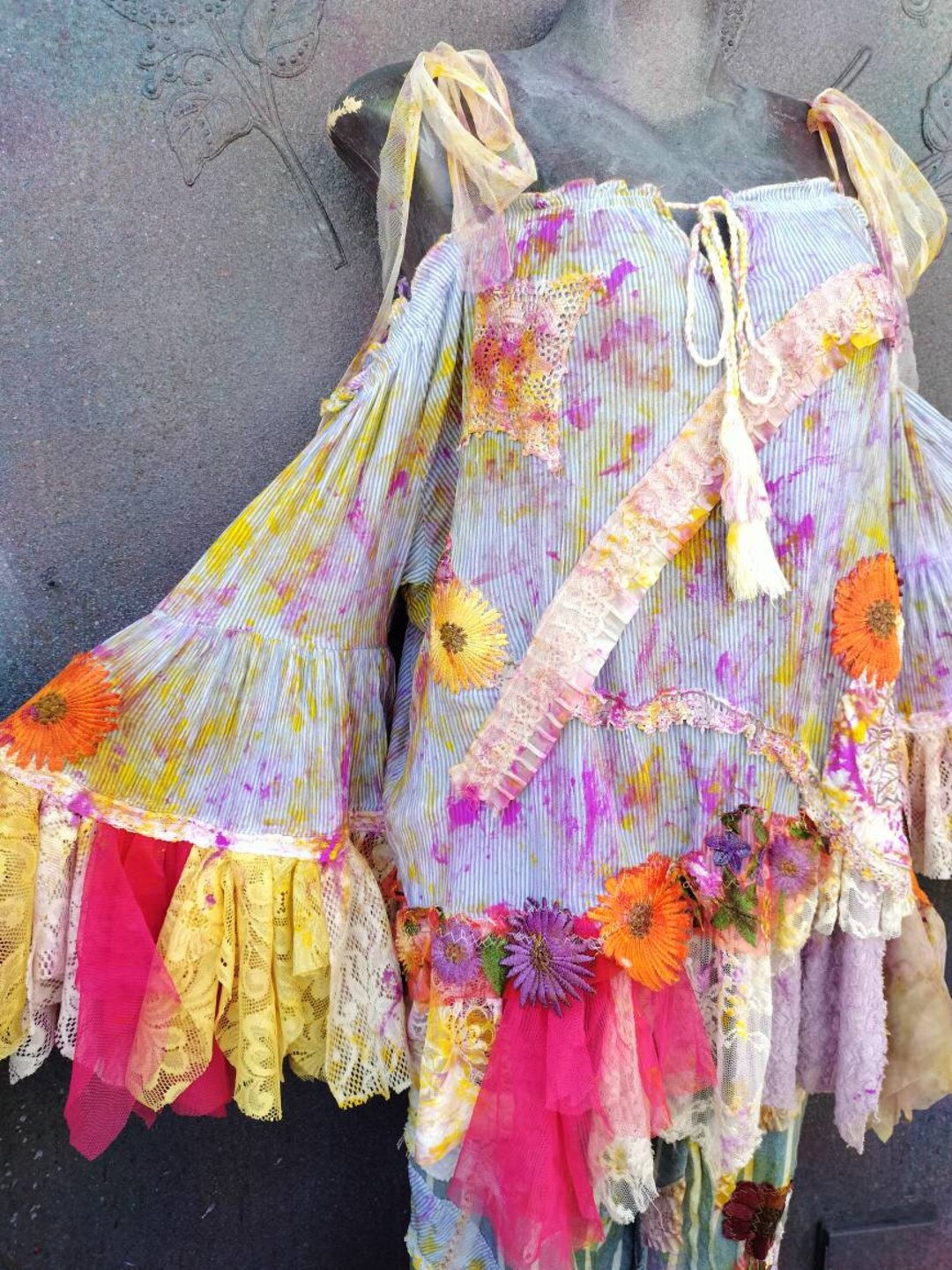 Off Shoulder Bohemian Shabby Tattered Hippy Smock Maternity Wildskin ...