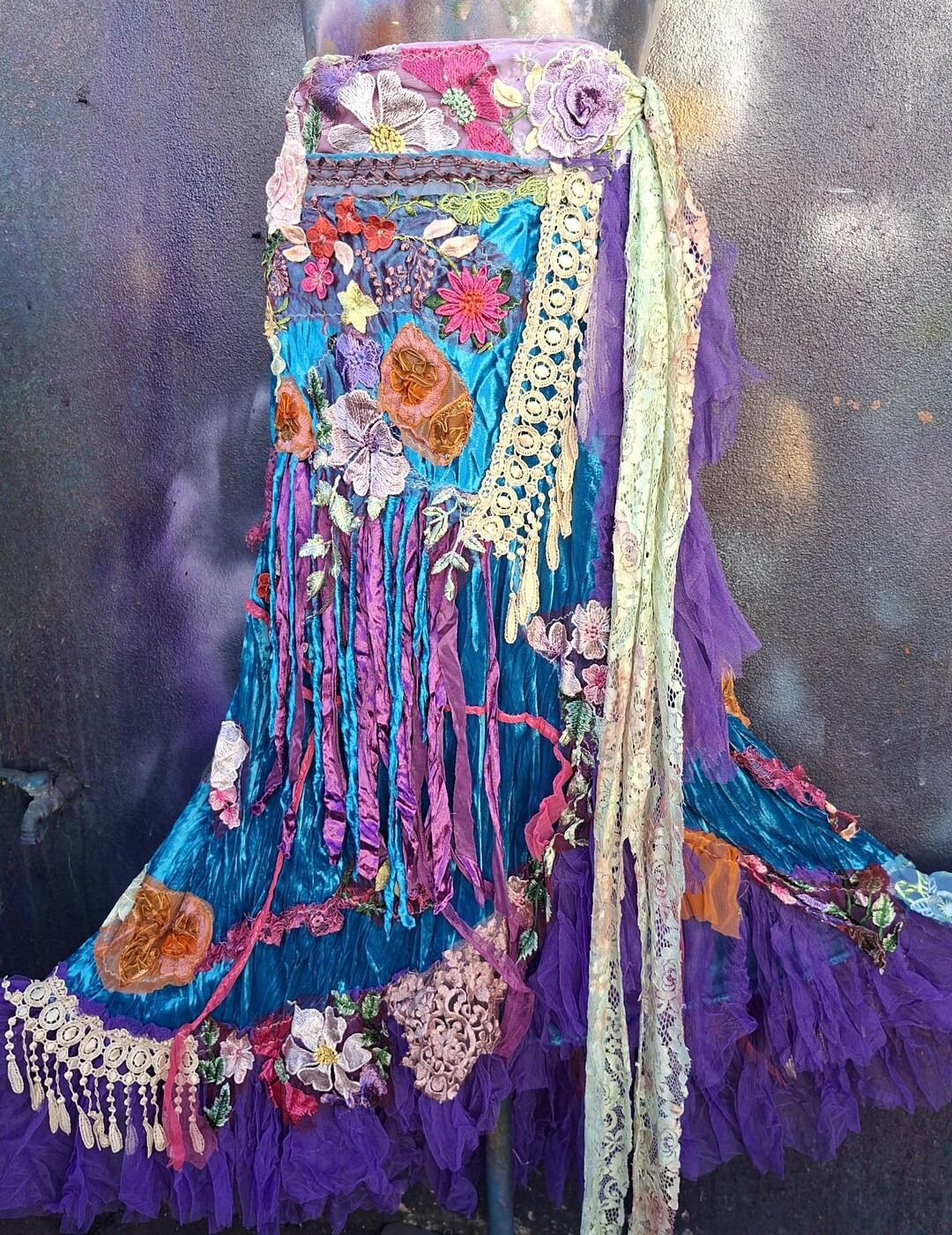 Bohemian Velvet Lace Boho Gypsy Skirt Tattered Festival Stevie Nicks ...