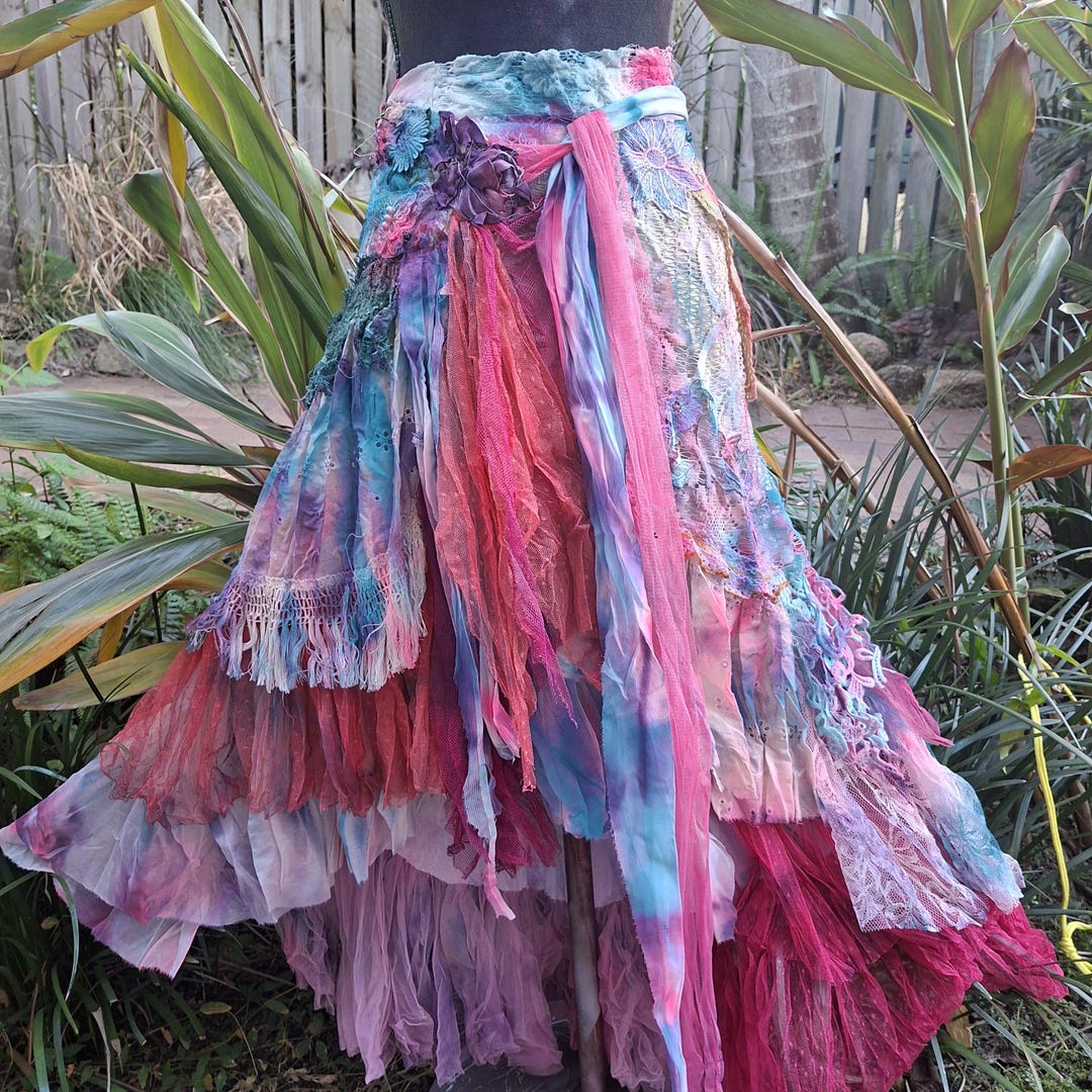 Boho Tattered Wrap Skirt Wildskin Gypsy Hippy Stevie Nicks Garden ...
