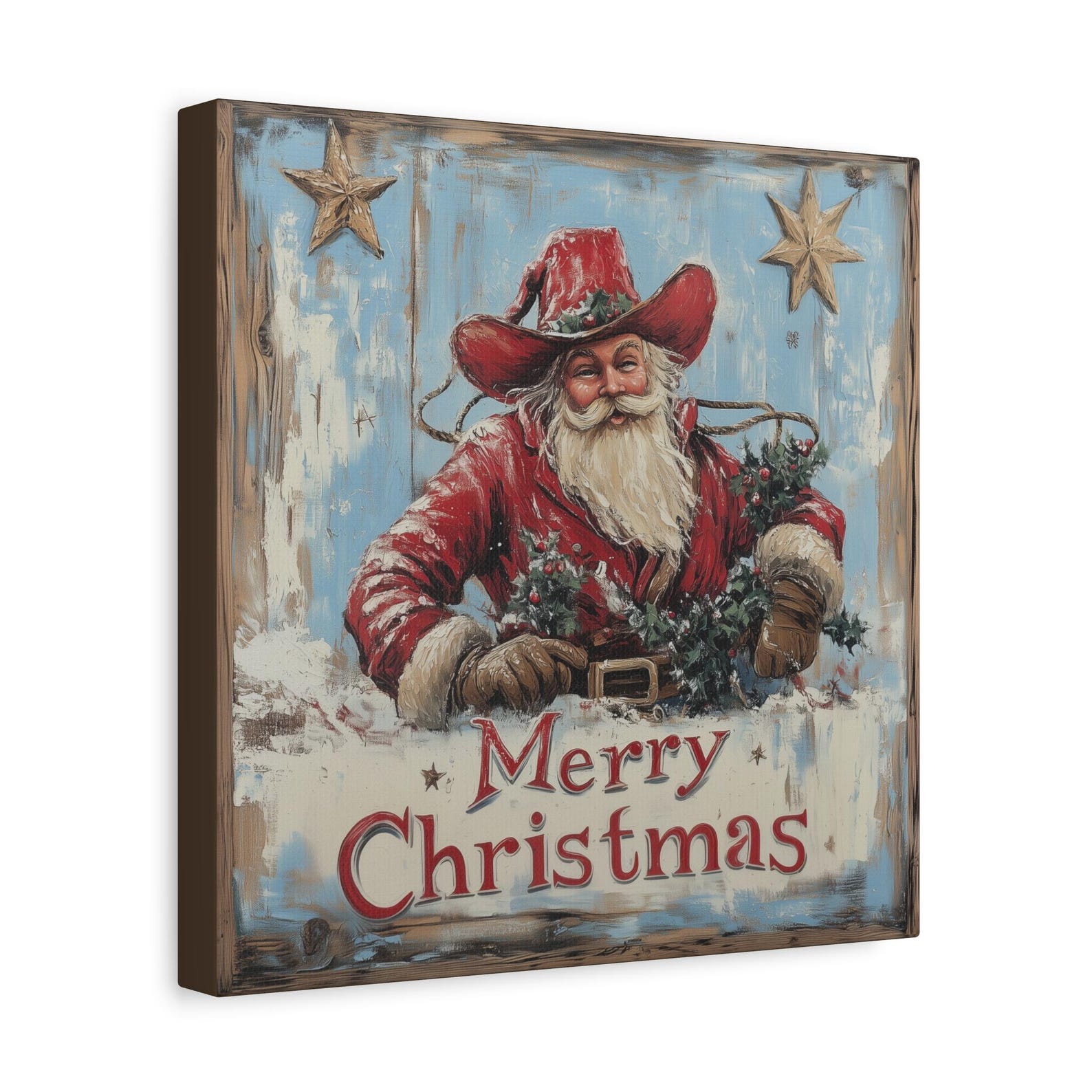 Cowboy Santa Canvas | Rustic Western Christmas Wall Art - Etsy