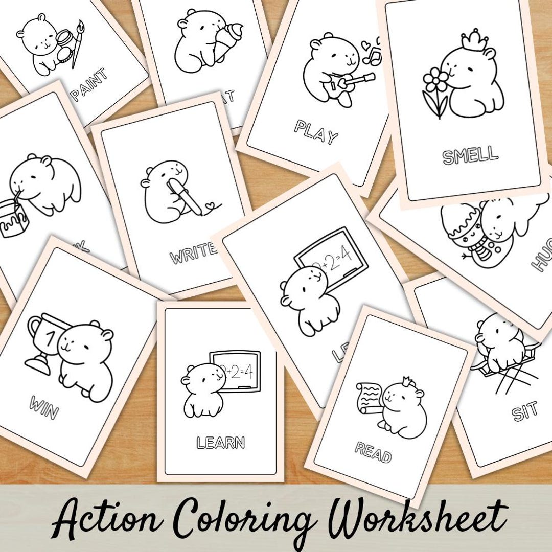 Cute Animal Action Verb Coloring - Early Learning Pack - Homeschool ...