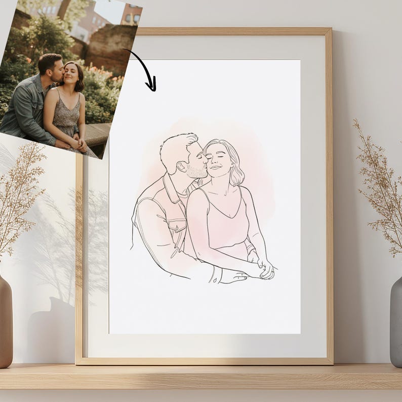 Custom Line Portrait From Photo, Minimalist Couple Drawing ...
