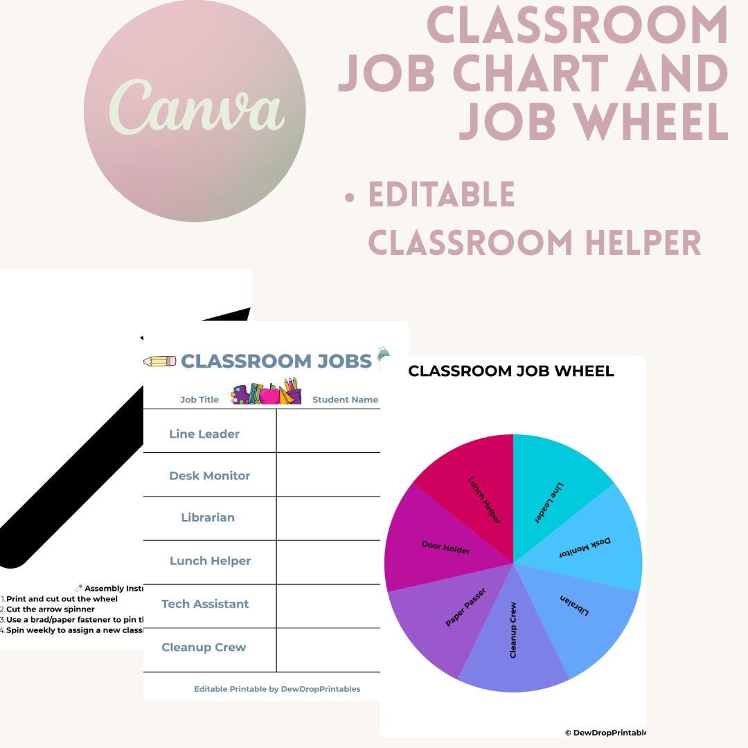 Classroom Job Chart Spinner | Printable Cut-out Wheel | Editable ...