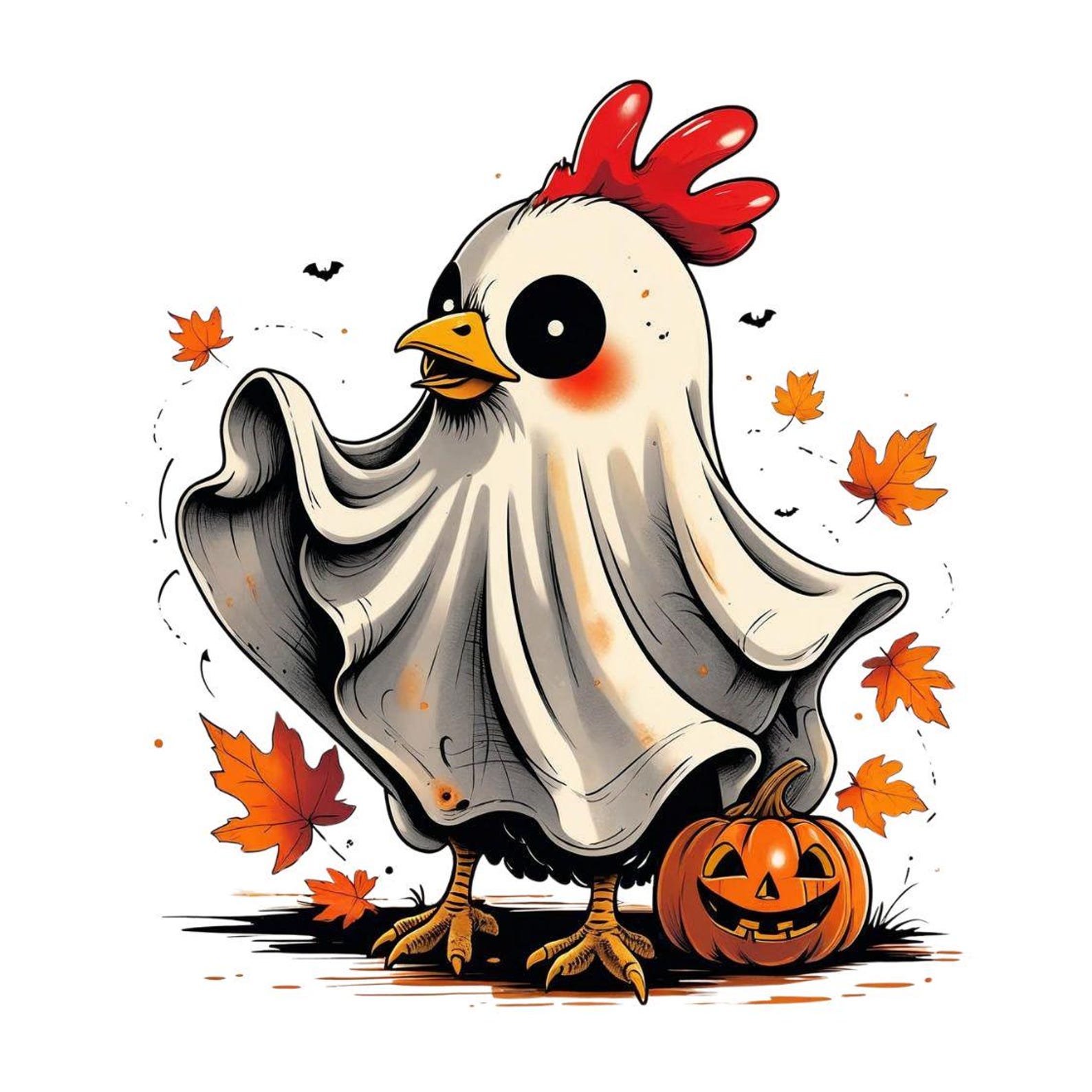 Ghost Chicken PNG: Funny Halloween Clipart, Farmhouse Fall Design ...