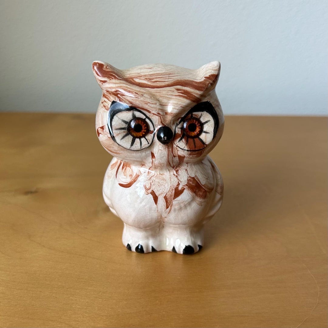 Vintage Collectible Ceramic Owl Figurine 3.75” Tall Brown and White ...
