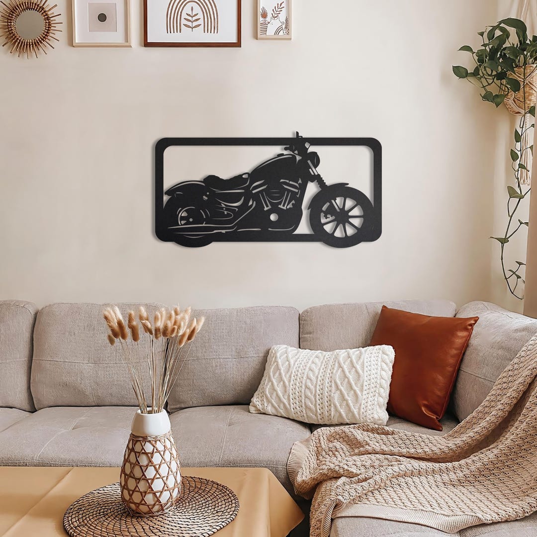 Chopper Motorcycle Metal Wall Art Sign, Matte Black Steel Biker Wall ...