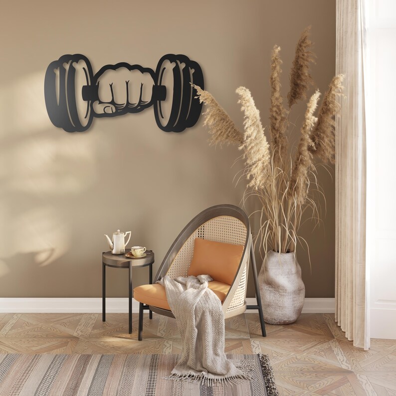 Dumbbell Metal Wall Art: Matte Black Gym Decor, Fitness Gift - Etsy