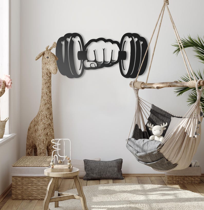 Dumbbell Metal Wall Art: Matte Black Gym Decor, Fitness Gift - Etsy