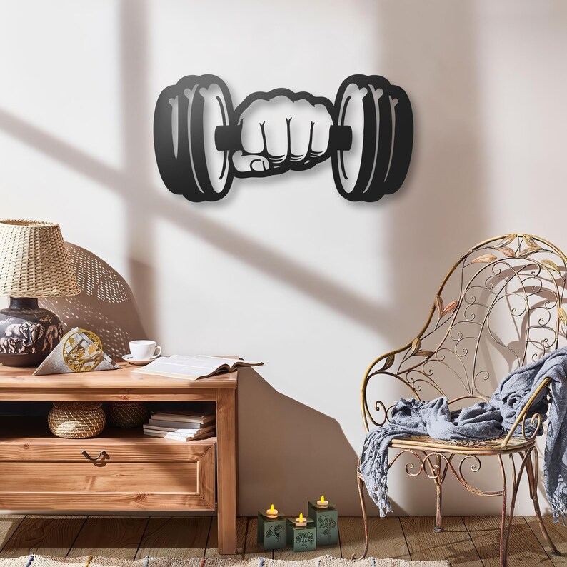 Dumbbell Metal Wall Art: Matte Black Gym Decor, Fitness Gift - Etsy