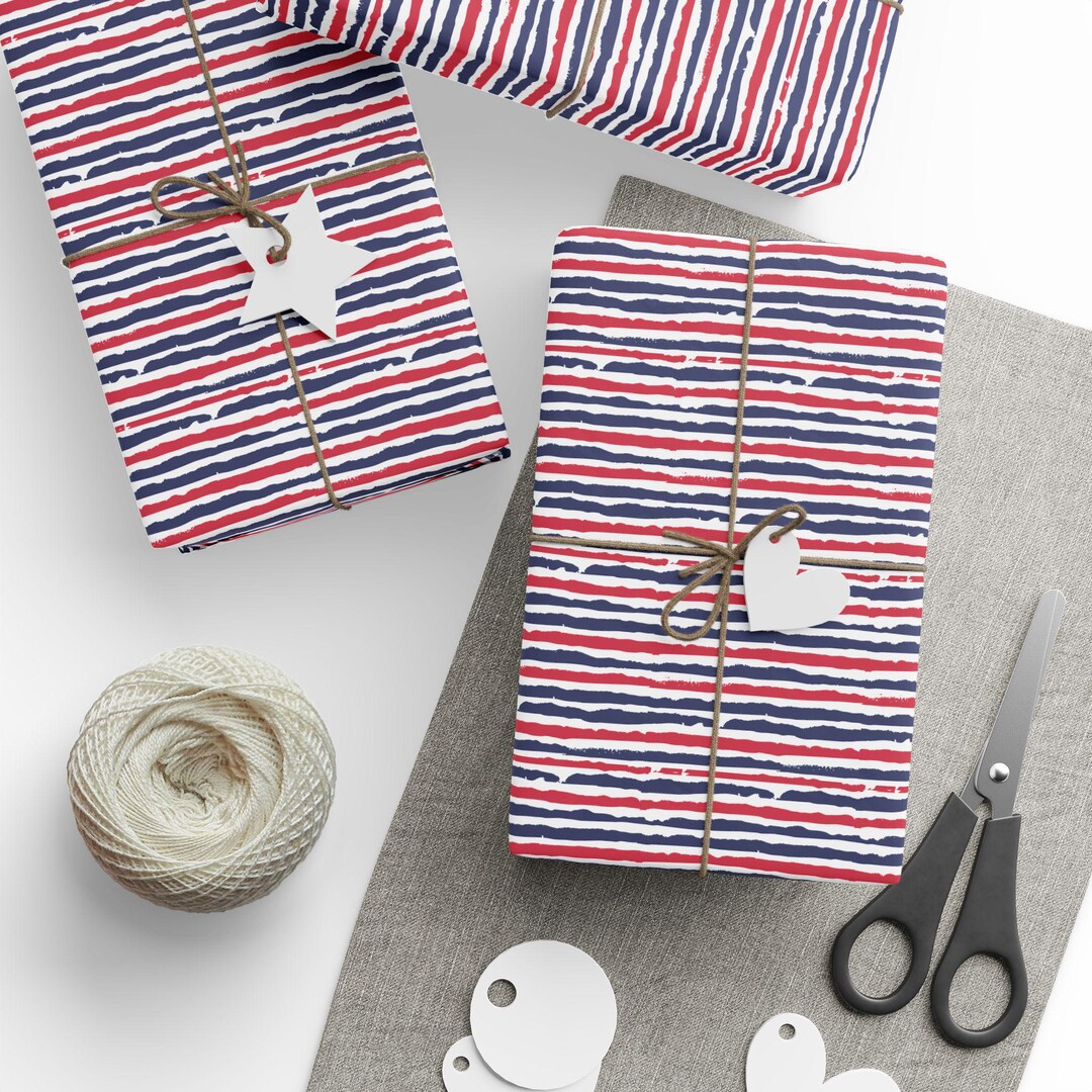 Red and Blue Stripe Wrapping Paper: Patriotic Gift Wrap - Etsy
