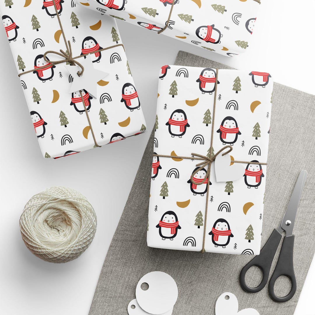 Penguin Christmas Wrapping Paper, Holiday Winter Scarf Pattern - Etsy