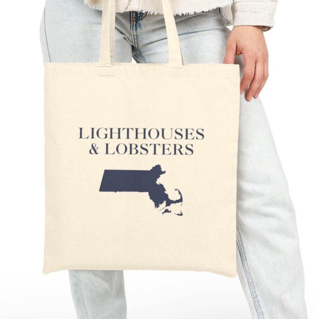 Lighthouses & Lobsters Canvas Tote Bag: Eco-friendly Reusable Beach Bag ...
