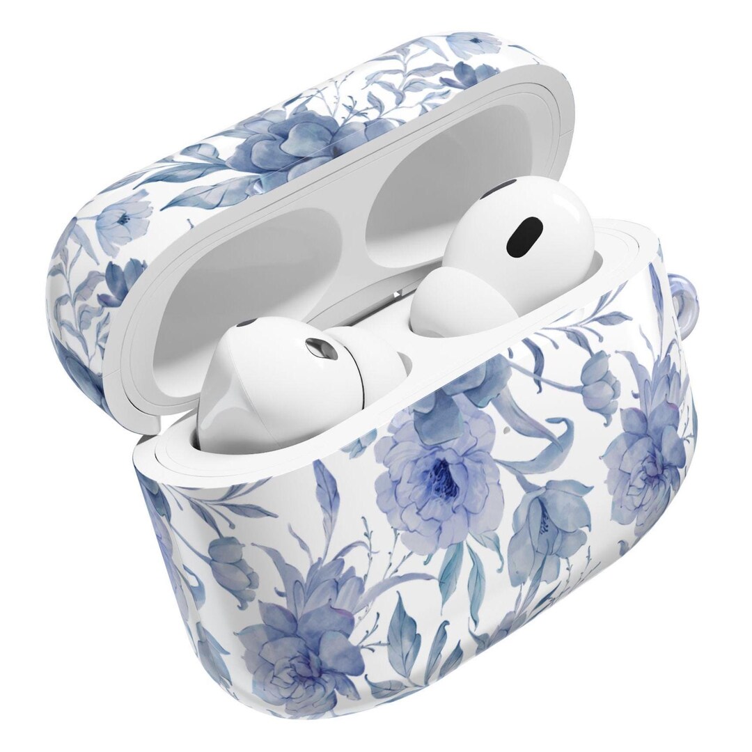 Floral AirPod Case: Blue Flower Design, Polycarbonate Tech Accessory - Etsy