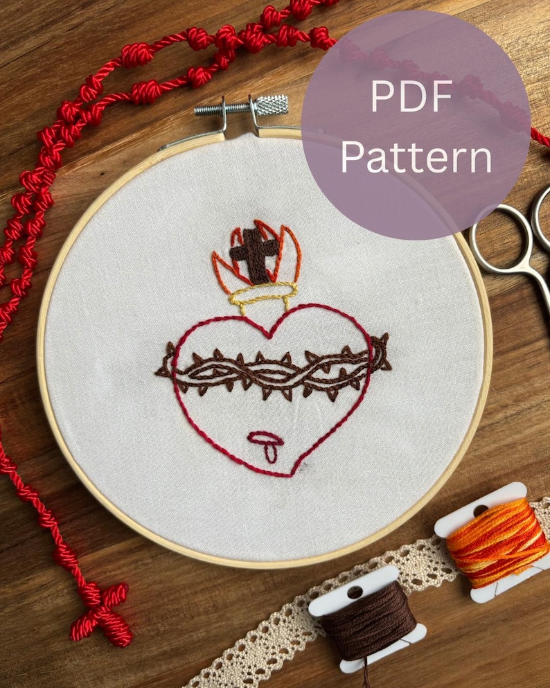 Sacred Heart of Jesus Embroidery Digital Guide | Beginner Catholic Hand ...
