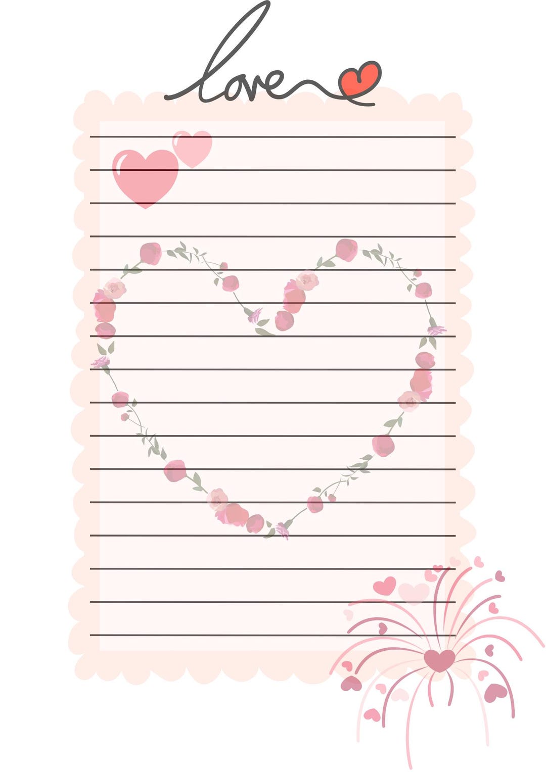 5-pack Digital Heart Papers | Love Letter Paper Set | Romantic Letter ...