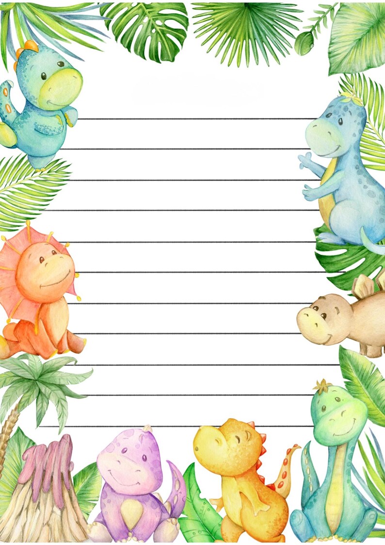 Dinosaur Letter Paper Printable PDF | Kids Writing Paper A4 | Dinosaur ...