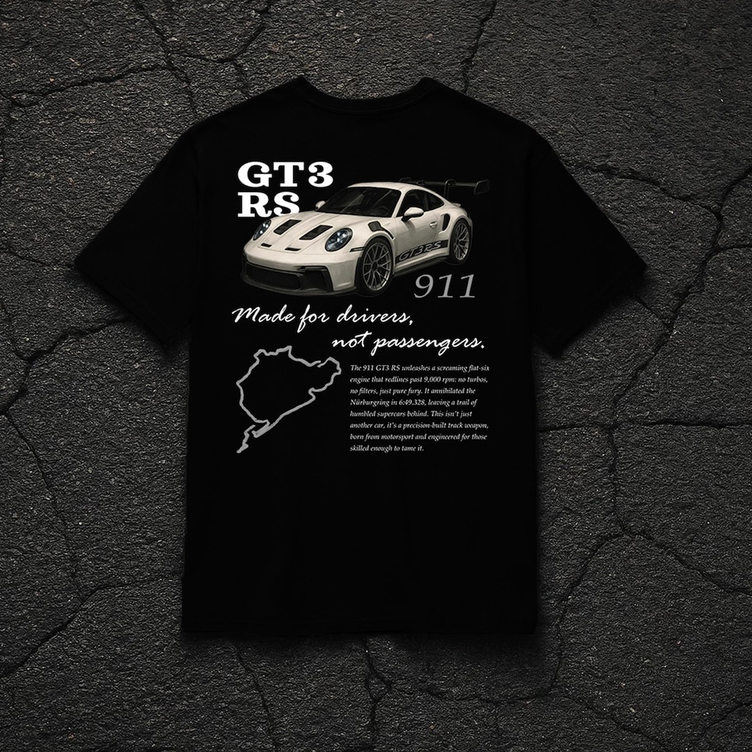 GT3 RS Car T-shirt Black - Euro Car Enthusiast Tee - Automotive Graphic ...