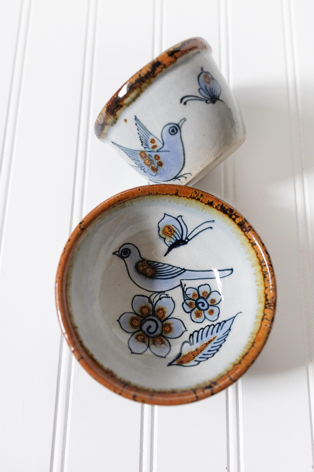 Vintage El Palomar Pottery Bowl and Cup Set – Hand-painted Bird ...