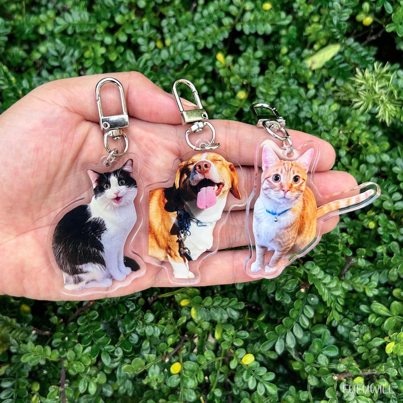 Custom Cat Photo Keychain, Pet Keyring, Personalized Dog Photo Keychain ...