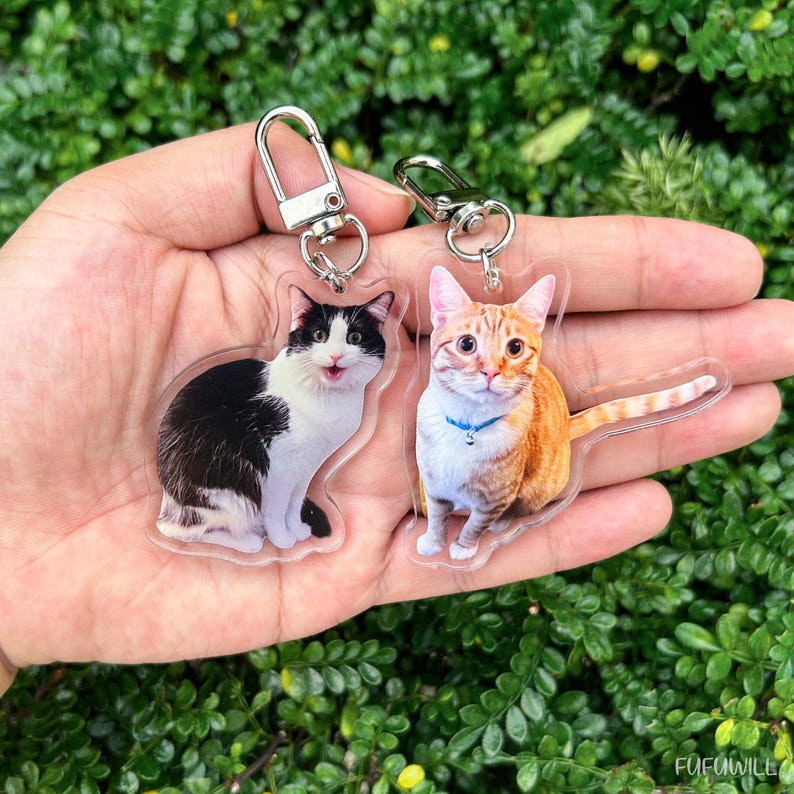 Custom Cat Photo Keychain, Pet Keyring, Personalized Dog Photo Keychain ...