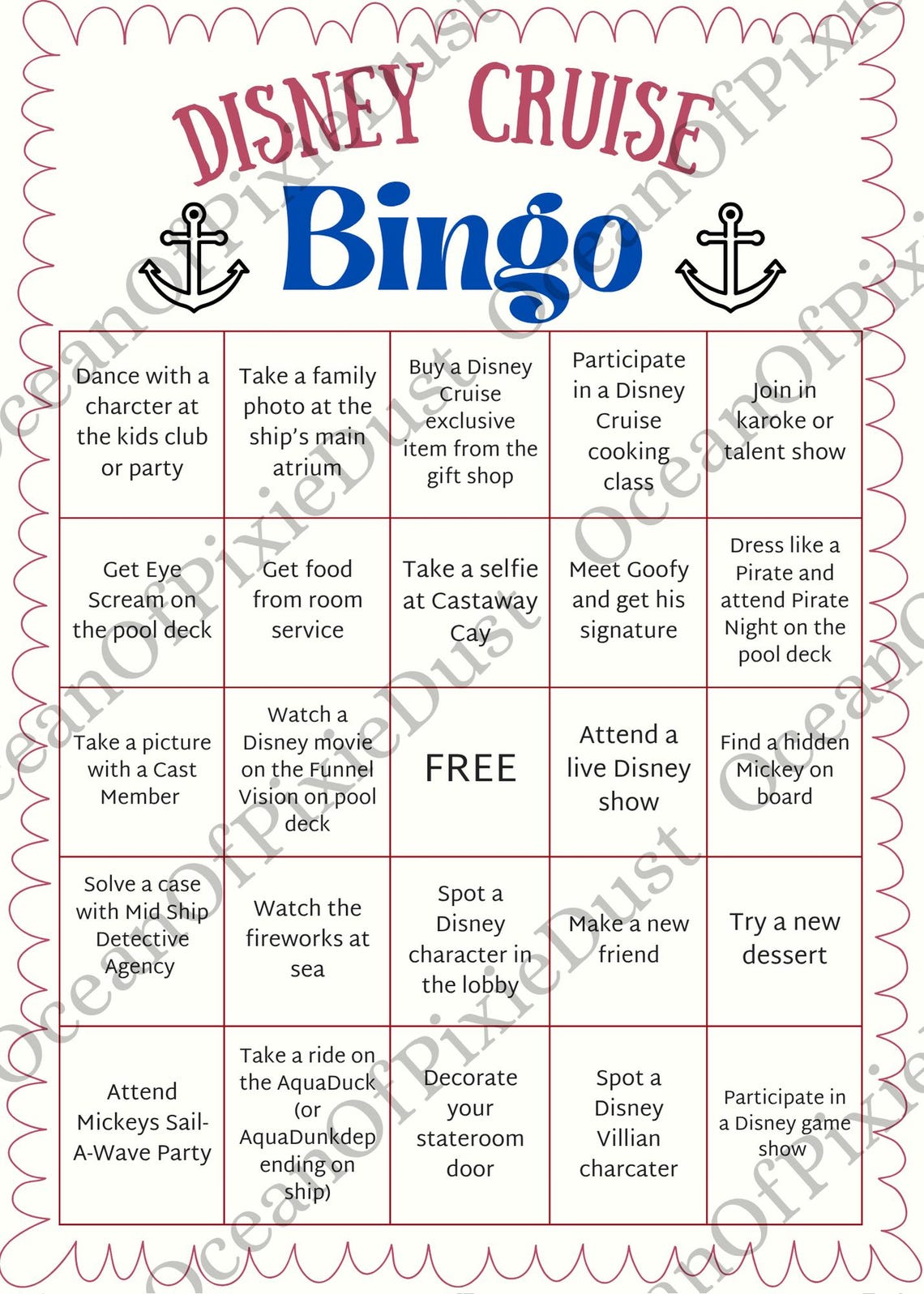 Disney Cruise BINGO- DIGITAL- PRINTABLE - Etsy