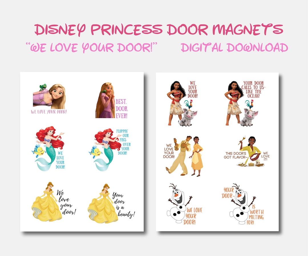Digital Download Disney Princess Door Magnet | 12 Princess “we Love ...