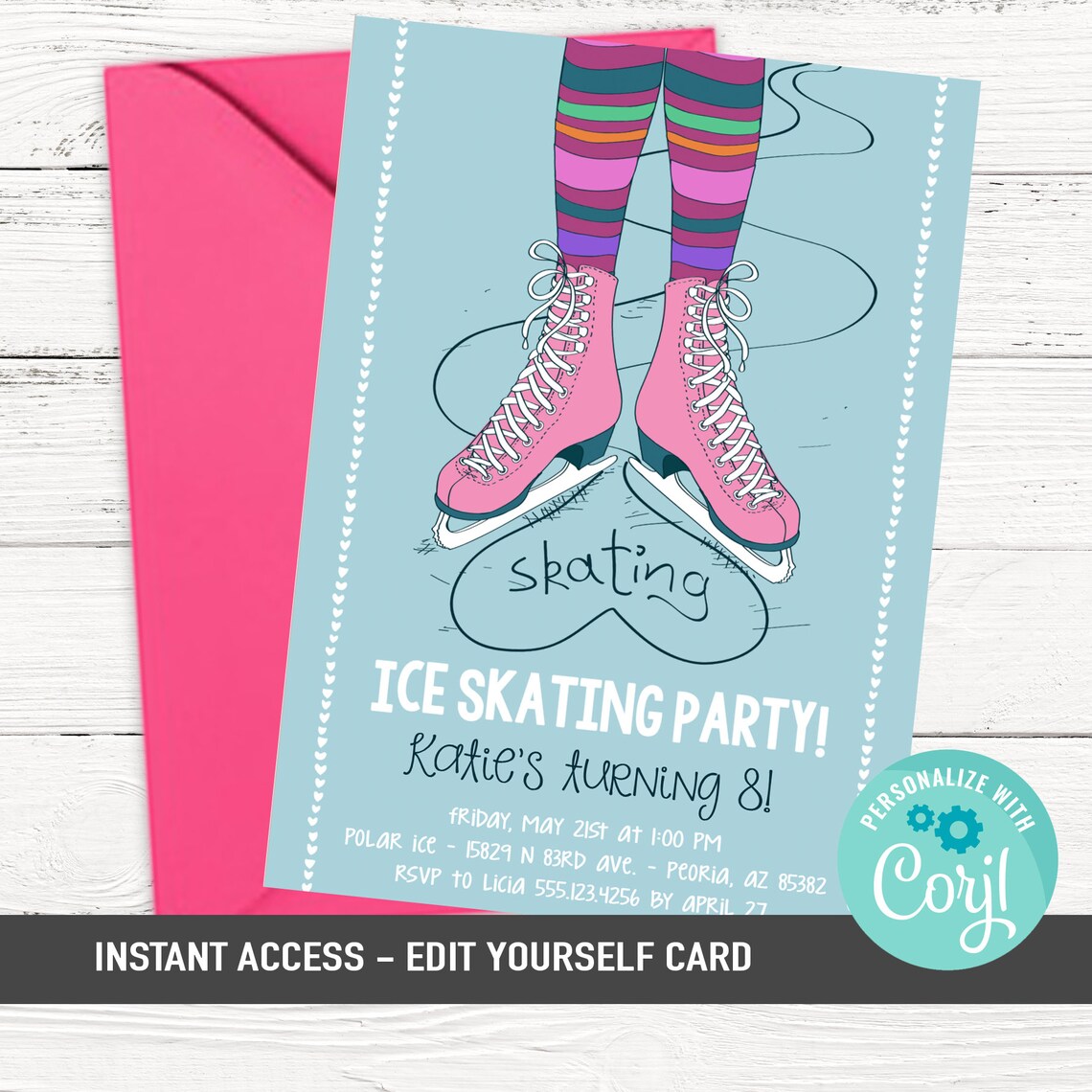 Ice Skating Birthday Party Invitation I Heart Skating | Etsy