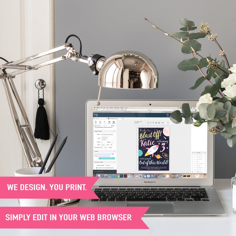 Girl Rocket Ship Outer Space Birthday Invitation | Etsy