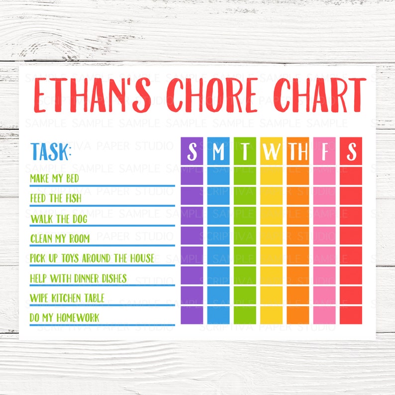 Colorful Chore Chart for Kids Editable and Printable Chore | Etsy
