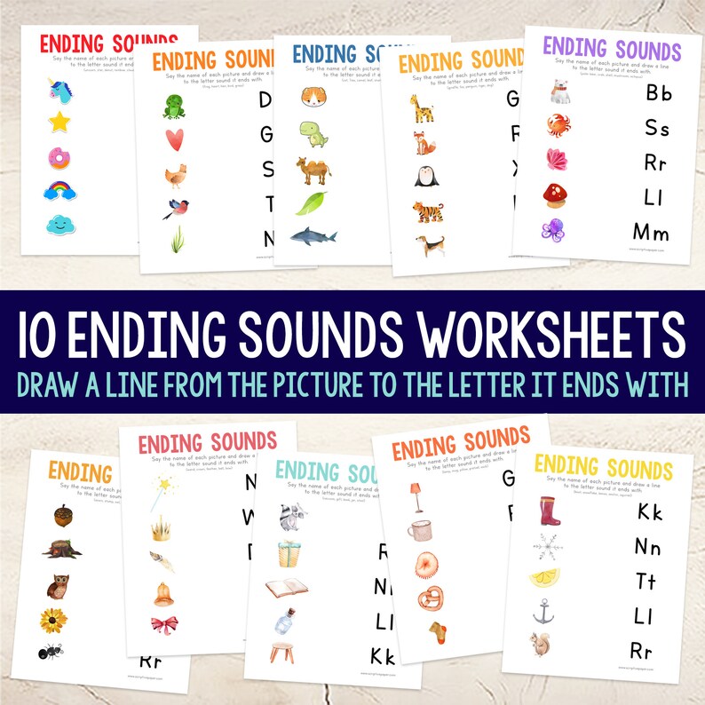 10 Worksheets for Learning Ending Sounds Pre-k and | Etsy