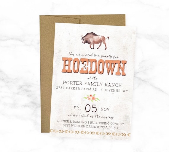 Bison Hoedown Party Invitation Buffalo Barn Dance Invitation - Etsy