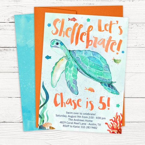 Turtle Birthday Party Invitation | Etsy