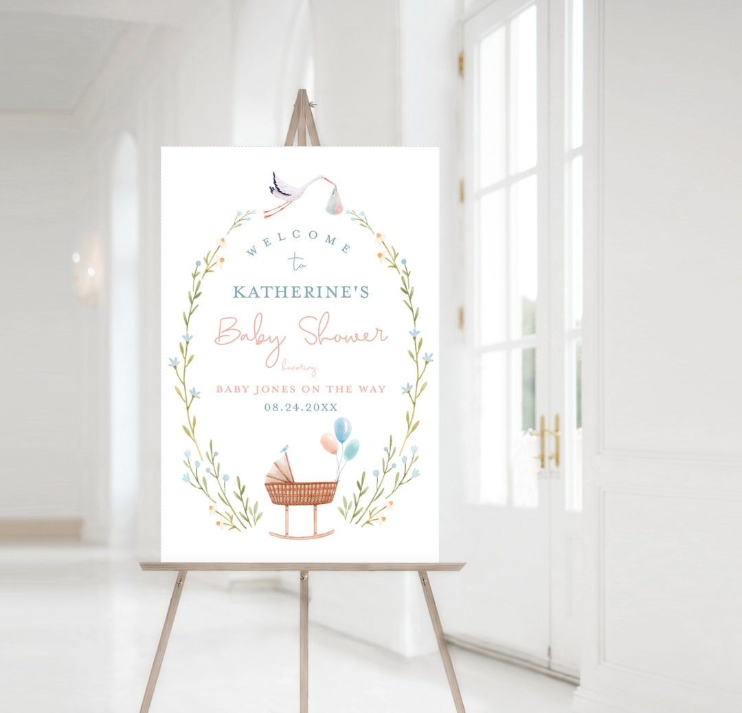 Stork Baby Shower Welcome Sign - Gender Neutral for Boy or Girl - Baby ...
