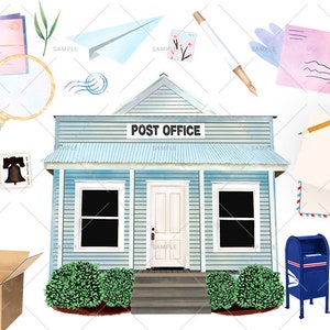 Watercolor Postage Clipart - Post Office Digital Art - Postal Theme ...