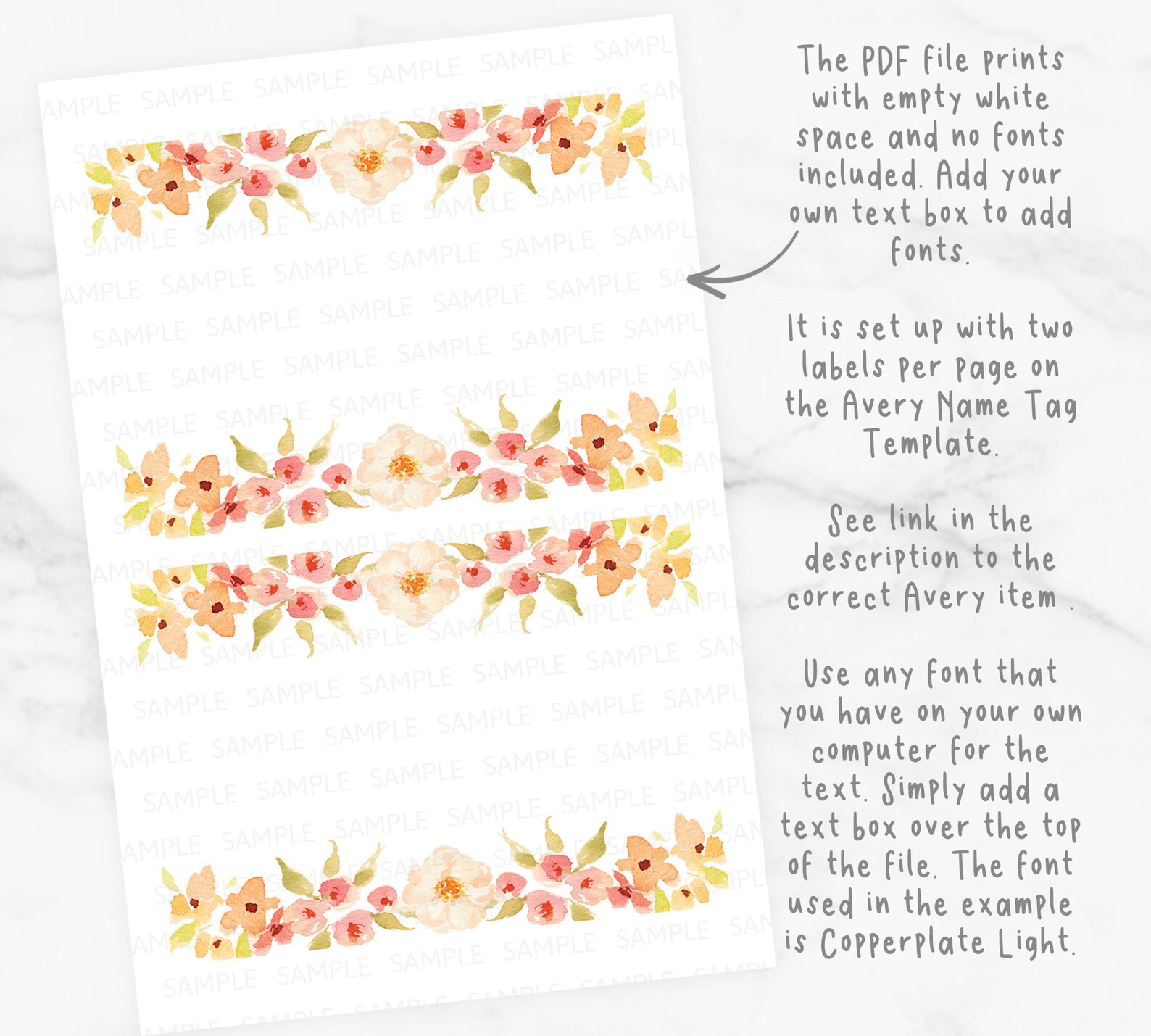 Floral Name Tags Printable Garden Themed Personalized Name - Etsy