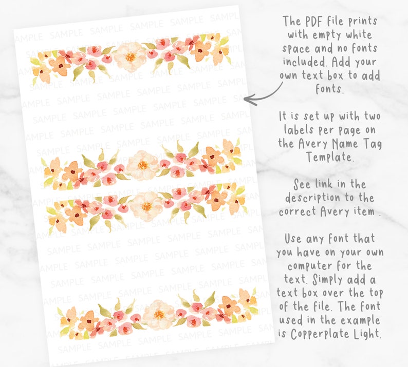 Floral Name Tags Printable Garden Themed Personalized Name - Etsy